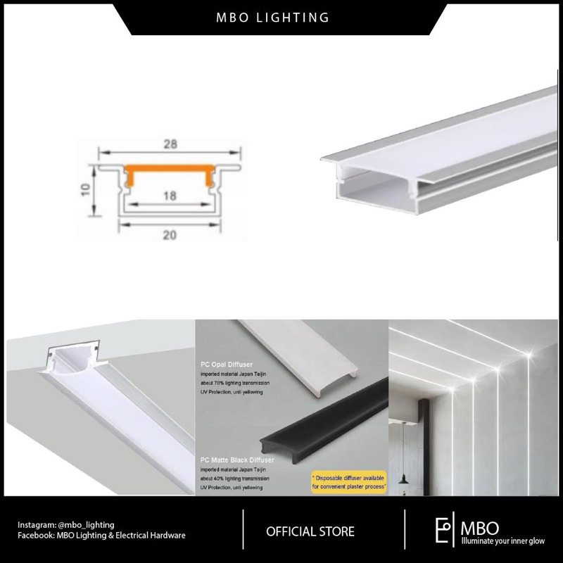 LED Aluminium Profile Recessed Ceiling Type Silver （ 1 Meter Casing ...