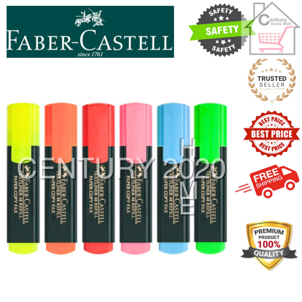 FABER CASTELL Textliner Highlighter 48 Refill Non-Toxic Ink Longer ...