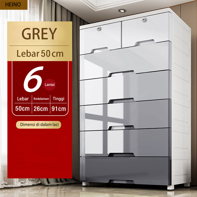 36/50/60cm Wide (3~7)Tier Plastic Drawer With Lock wardrobe Storage ...