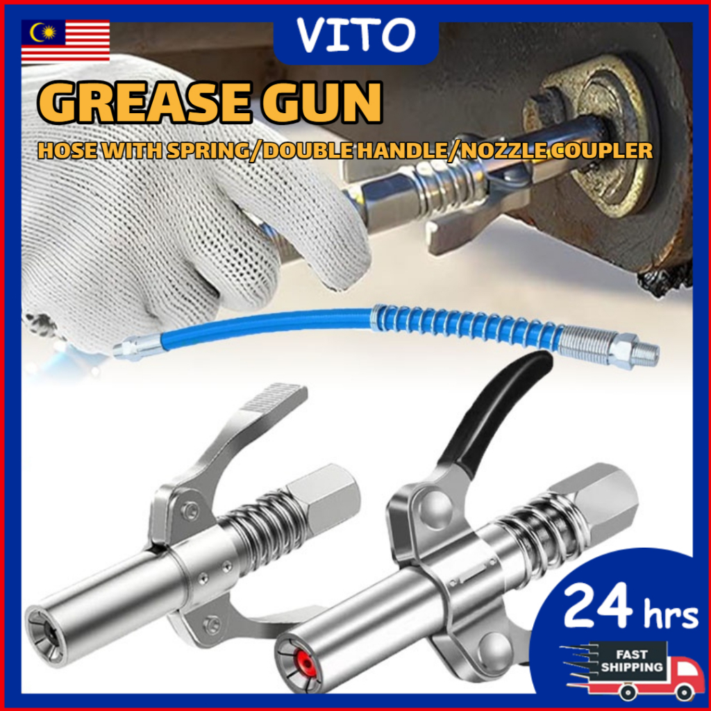 Grease Gun Double Handle-Flexible Hose-Nozzle Coupler Accessories Kit ...