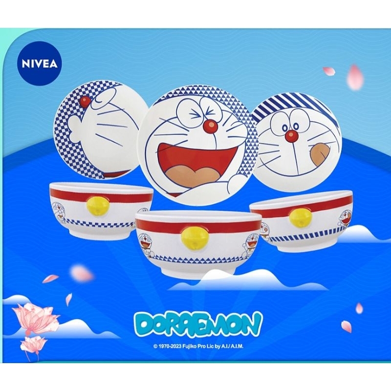 Nivea Cute Doraemon Ceramic Plate and Bowl set | Shopee Malaysia