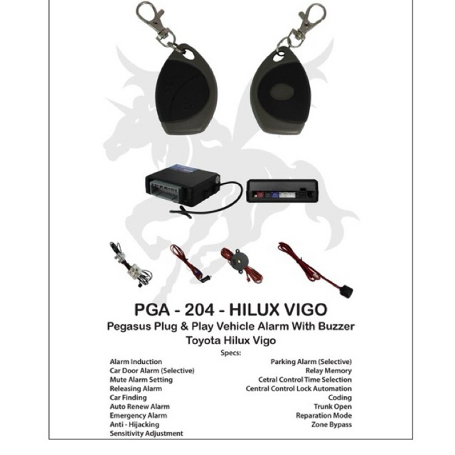 PEGASUS Plug and Play Car Alarm System - Avanza/ Vios/ Altis/ Saga BLM/ FLX/ Persona/ Hilux Vigo ...