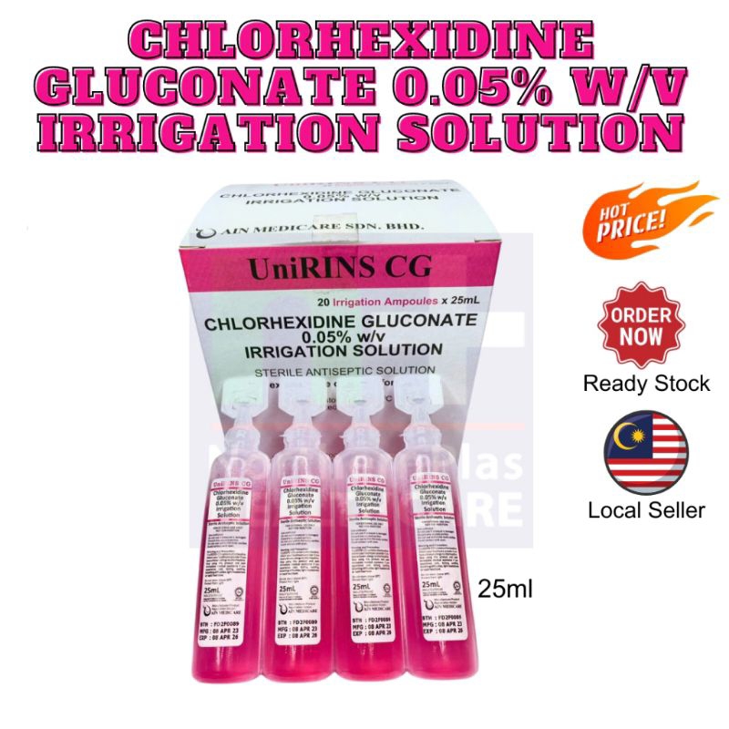 UniRINS CG - Chlorhexidine Gluconate 0.05% w/v Irrigation Solution 25ml ...