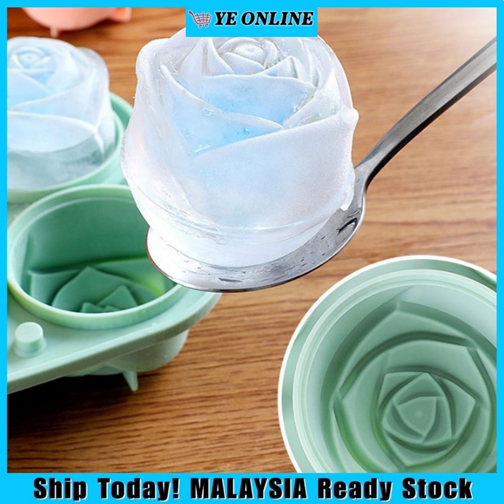 3D Rose Ice Mold Cute Creative Coffee Milk Tea Silicone Bear Ice Cube ...