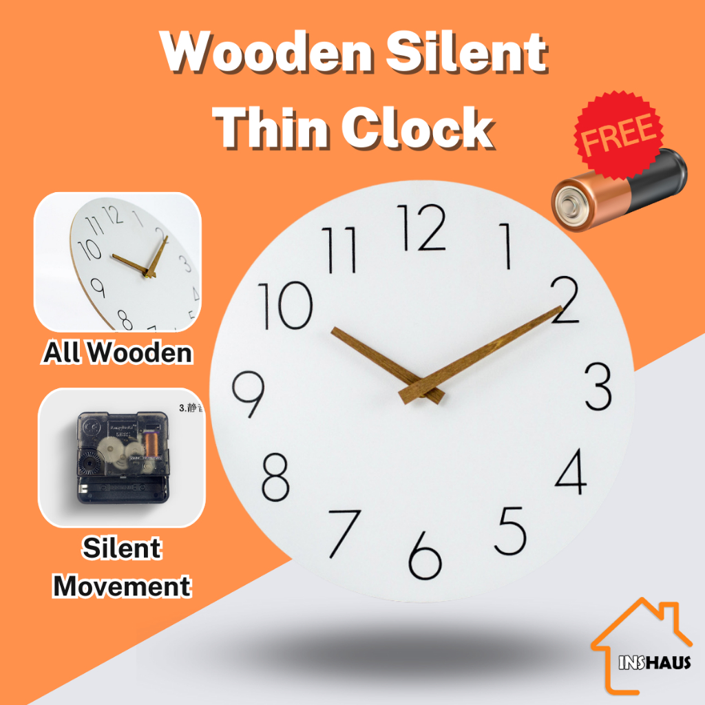 Minimalist Silent Wooden Wall Clock | Muji Style Quartz Clock for Home ...