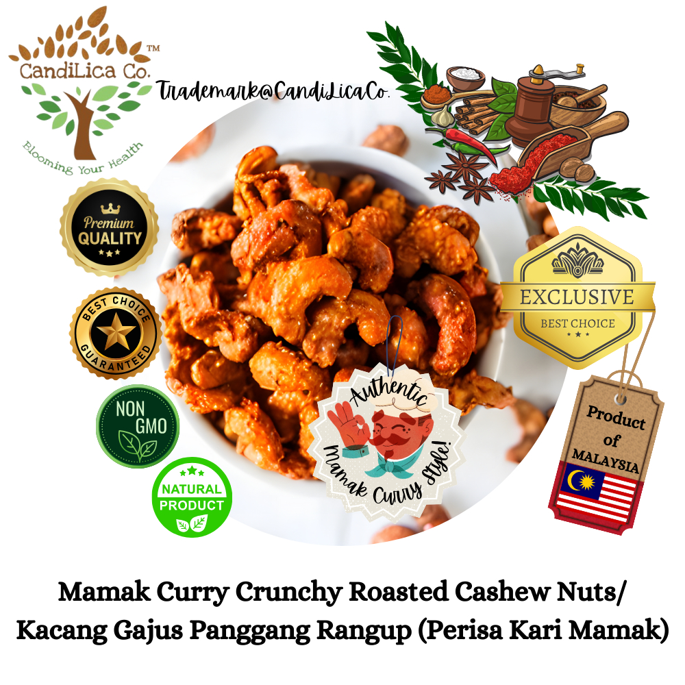 CandiLica Co. Mamak Curry Crunchy Roasted Cashew Nuts/ Kacang Gajus ...