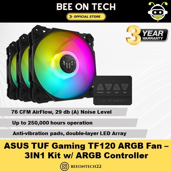 TUF Gaming TF120 ARGB Fan - Triple Fan Kit with ARGB Controller 3 IN 1 ...