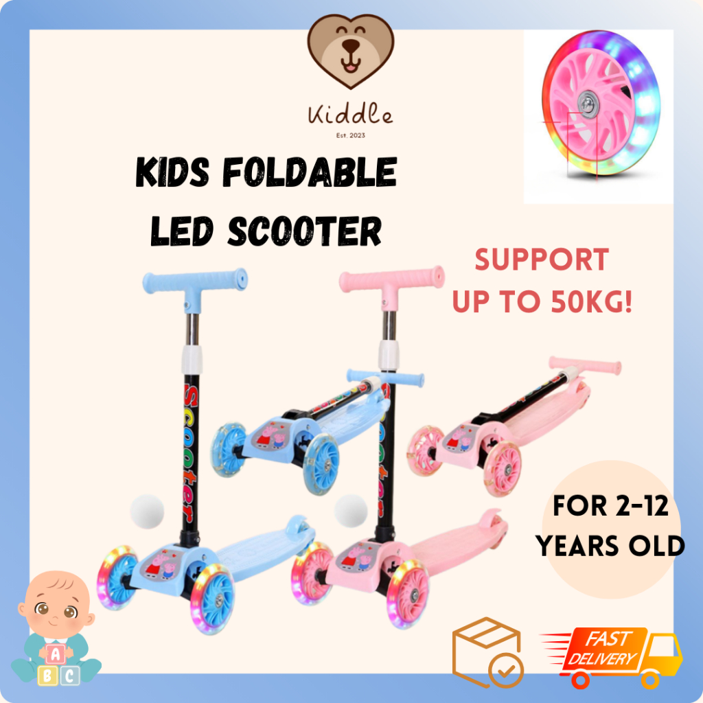 KIDDLE Kids LED Scooter Foldable Wheels Adjustable Height Skuter Mainan ...