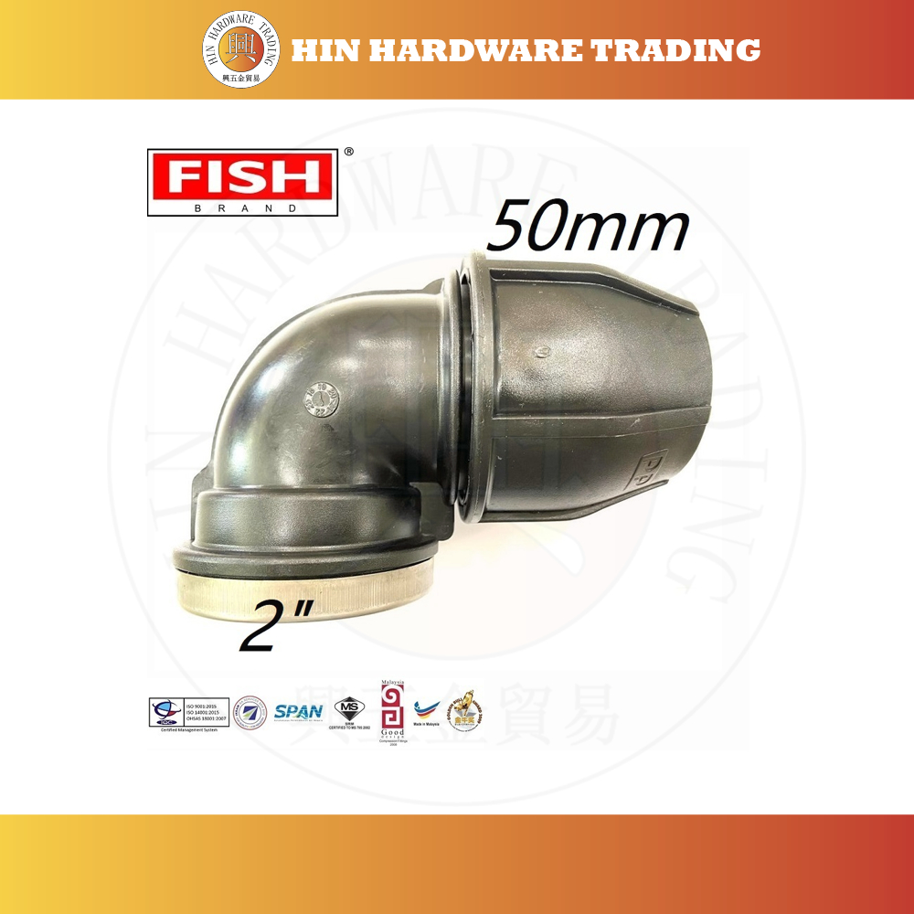 Brand Fish Push Fit PolyPropylene PN16 Compression Fittings 50mm x 2 ...