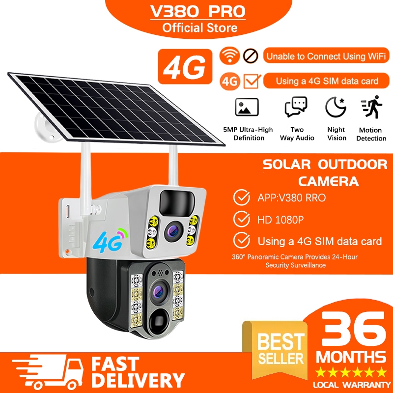 V380 Pro Solar outdoor camera wireless dual lens 4G waterproof wifi 360 ...