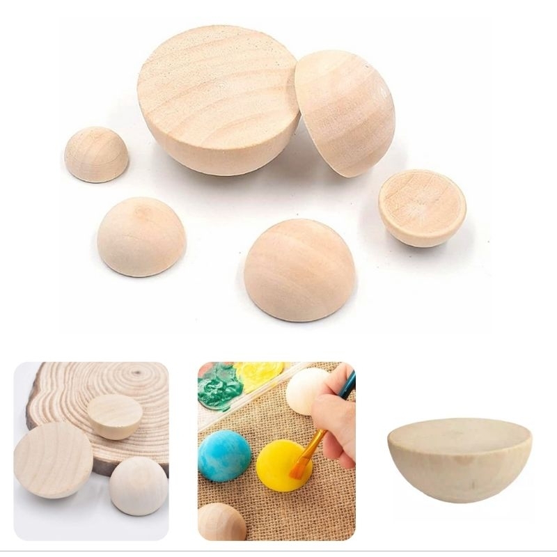 Natural Half Wooden Balls 60/75mmm Diameter Unfinished Wooden Balls ...