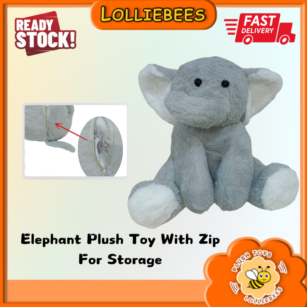 Elephant Soft Plush Toy Doll Animals With Zip Storage Haiwan Anak ...