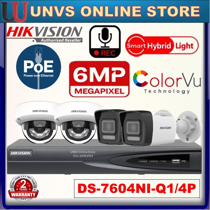 HIKVISION HIK 4CH 6.0MP Smart Hybrid Light POE + COLORVU + MIC / AUDIO ...