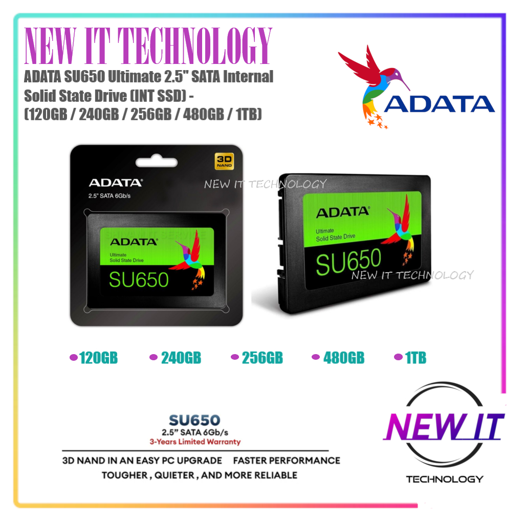 ADATA SU650 Ultimate 2.5" SATA Internal Solid State Drive (INT SSD) - (120GB / 240GB / 256GB ...