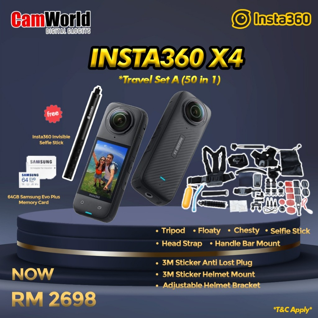 INSTA360 X4 with FOC Travel Set A (50 in 1) + EvoPlus 64GB Memory Card ...