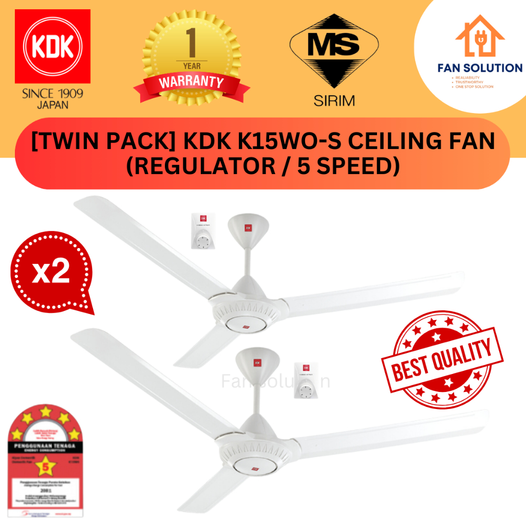 [TWIN PACK, 2 UNITS] KDK K15WO-S REGULATOR CEILING FAN (WHITE) (60 ...