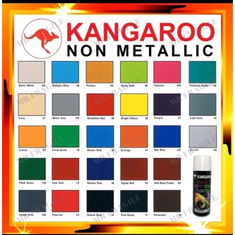 (TAK KILAT) Kangaroo Premium Quality Acrylic Spray Paint 400ml (Non Metallic) Thickness Paint ...
