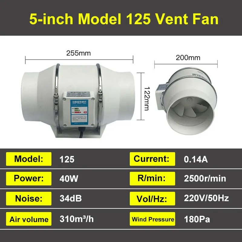 Exhaust Fan 4/5/6/8 inch Diagonal Flow Pressurized Duct Fan Inline Fan ...