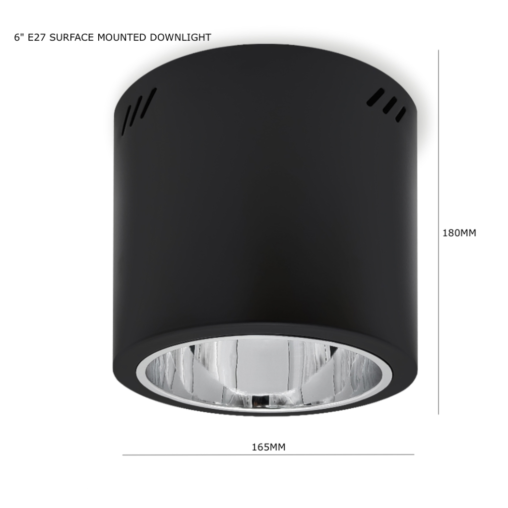6" E27 SURFACE MOUNTED DOWNLIGHT CEILING LIGHT MILO TIN (BLACK ONLY ...