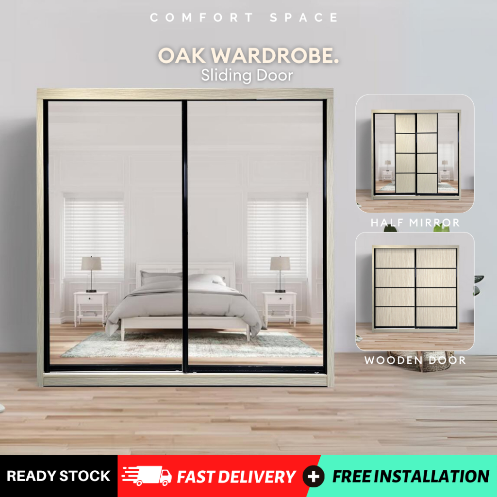 🔥 Lowest Price 🔥 Oak 6x8, 8x8 Anti Jump Sliding Door Wardrobe | Melamine | Almari Oak 衣橱 131 ...