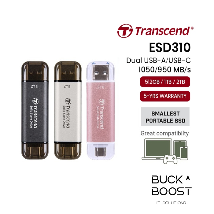 Transcend ESD310 Smallest Portable SSD Dual USB-A+C (256GB / 512GB ...