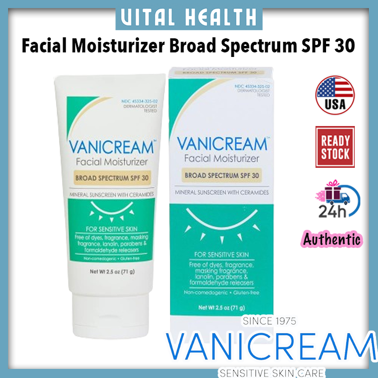 Vanicream Facial Moisturizer Broad Spectrum SPF 30 Mineral Sunscreen ...