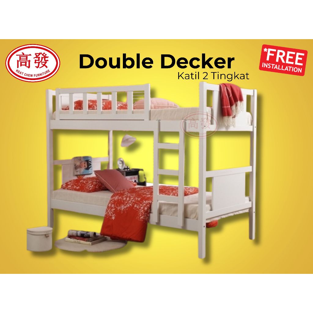 Double Decker Katil 2 Tingkat 2 Single Bed with Ladder Wooden Double ...