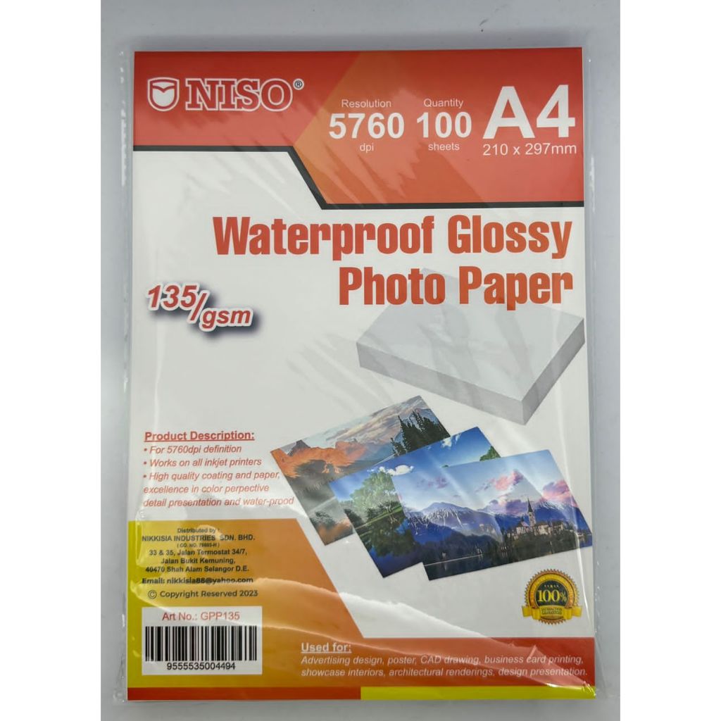 NISO Waterproof A4 Glossy Photo Paper 135gsm (100 sheets) original ...