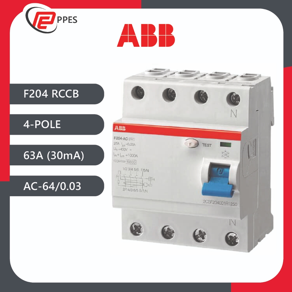 ABB RCCB/ELCB FH204 AC-63/0.3 (300mA) | 4 POLE (4P) | Shopee Malaysia
