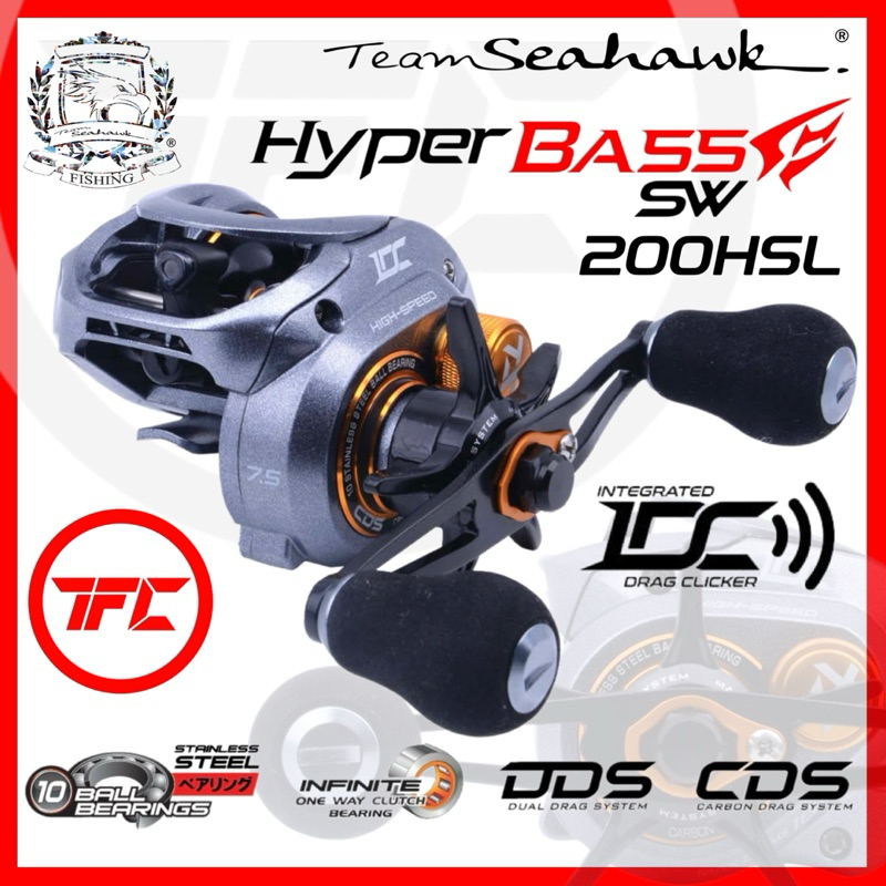 Team Seahawk Hyper Bass SW 200HSL Baitcast Fishing Reel BC Baitcasting ...