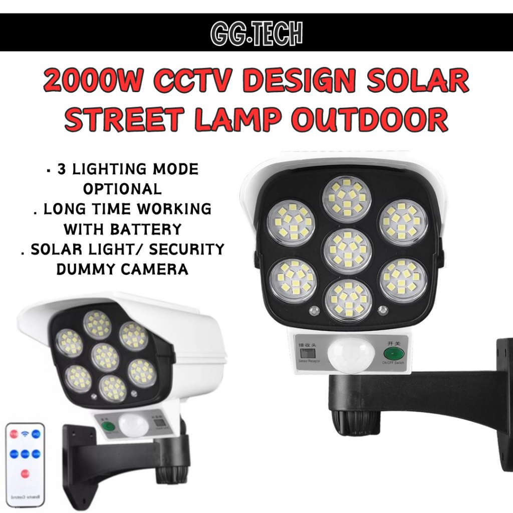 2000W CCTV Solar Street Lamp Outdoor Lighting PIR Motion Sensor Lights Solar LED Waterproof ...