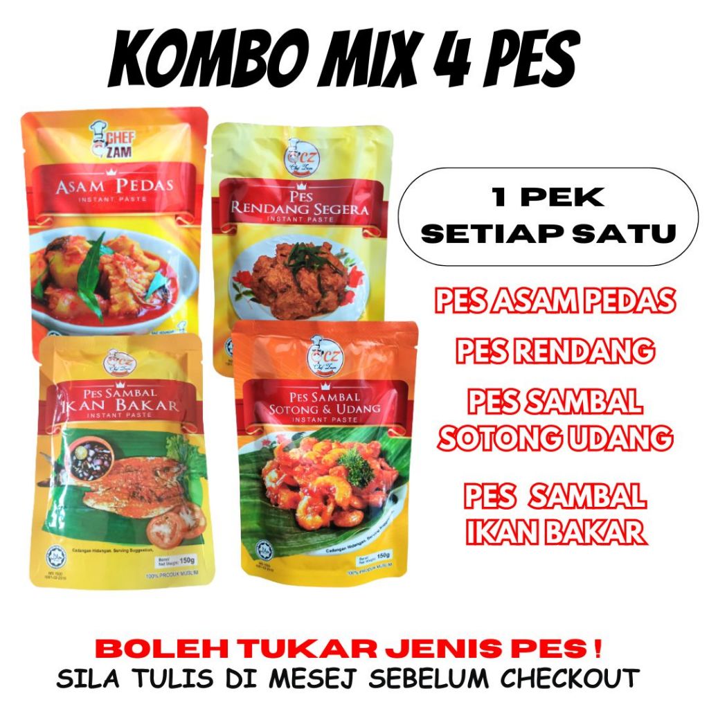 CHEF ZAM KOMBO 4 PAKET Pes Masakan (150GRAM) Cooking Paste RTC | Shopee ...