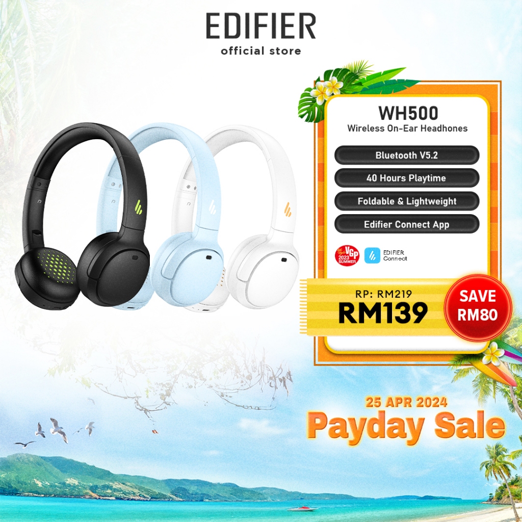 Edifier WH500 On-Ear Headphones - Bluetooth V5.2 | Edifier Connect | Fast Charge | Foldable ...
