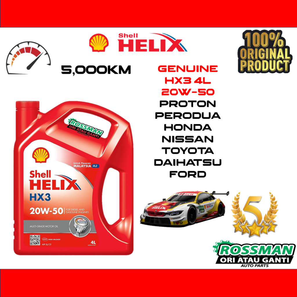 Genuine Shell Helix HX3 Semi Synthetic Minyak Hitam Engine Oil 20W-50 ...