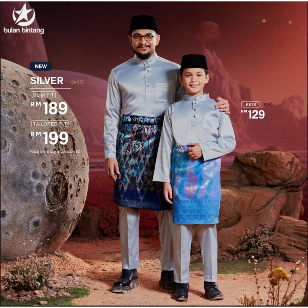 [ SLIM FIT ] Baju Melayu Bulan Bintang SILVER | Shopee Malaysia