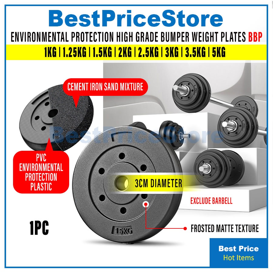 BPA 1pc 10kg/15kg 3cm HighGradeBlackBumper Weight Plate Dumbbell ...