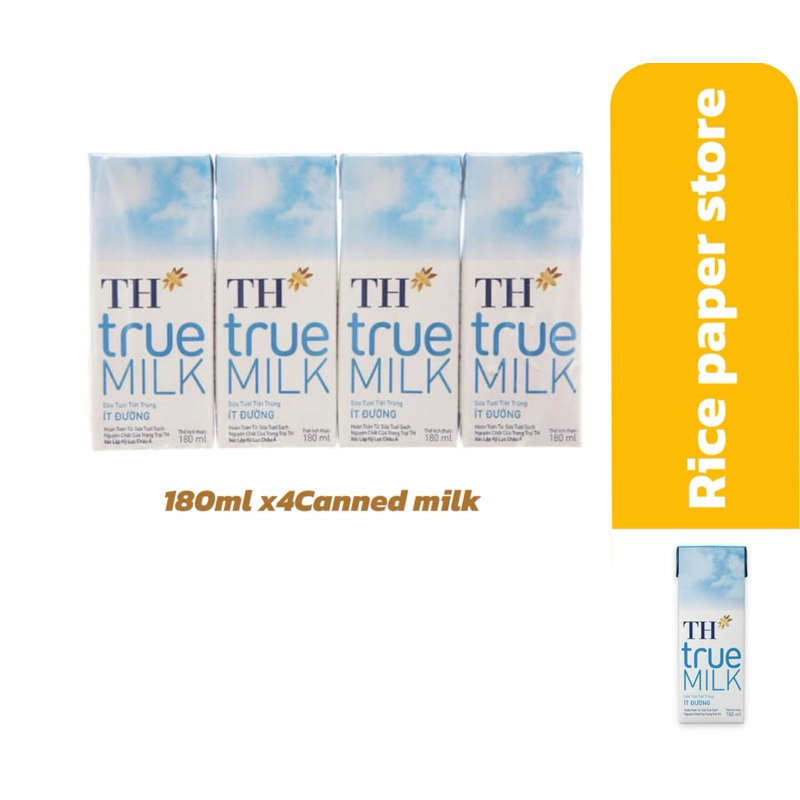TH True MILK Swweetened/Less Sugar UHT Fresh Milk 180ml x 4 - Sữa Tươi ...
