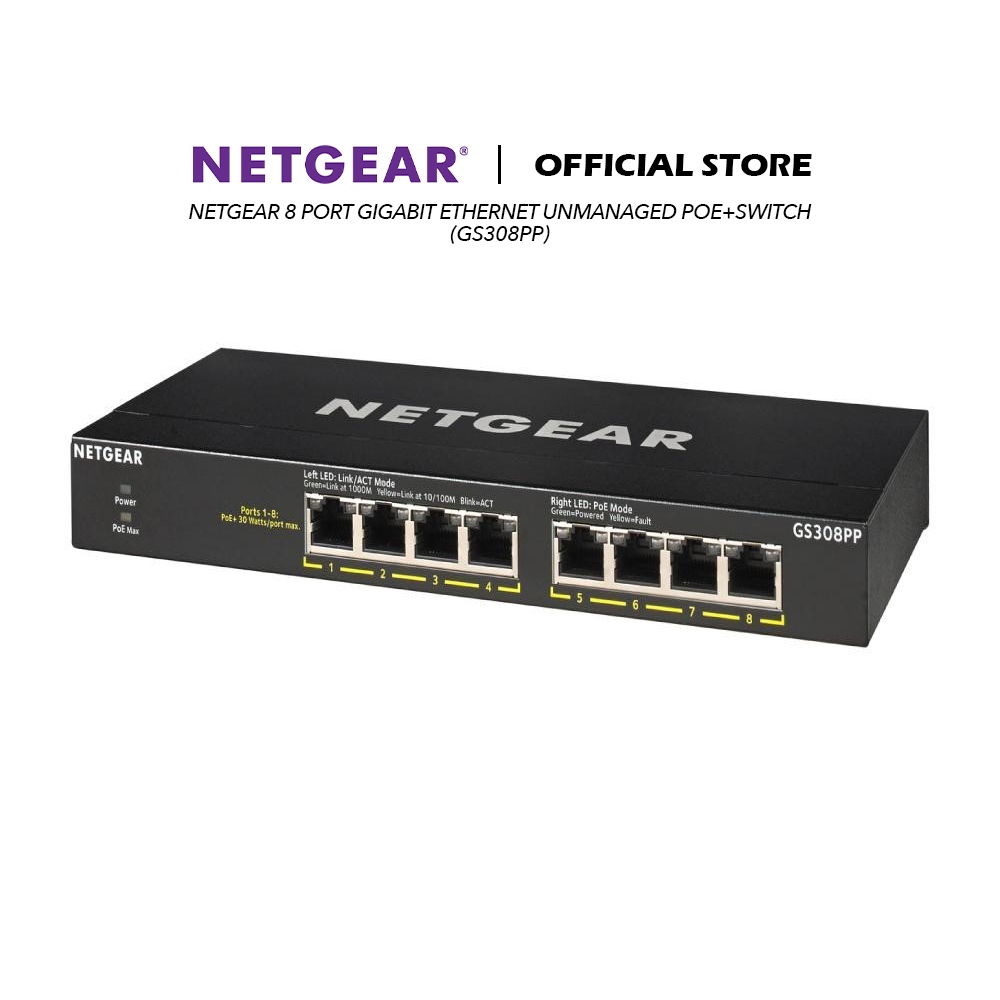 Netgear 8-Port Gigabit Ethernet Unmanaged PoE+ Switch (GS308PP) - with ...