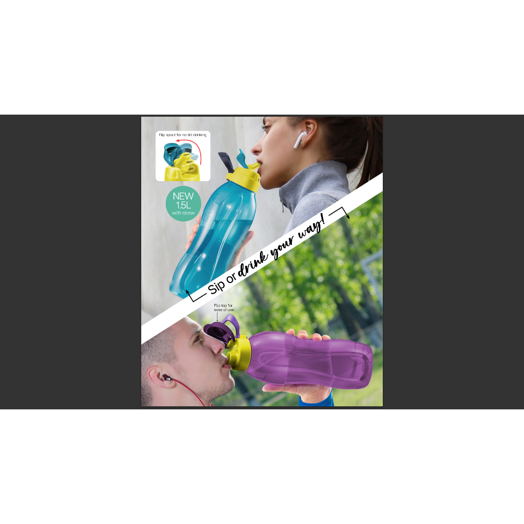 Eco Bottle Tupperware 1.5 L with Holding and Straw || Botol Air ...