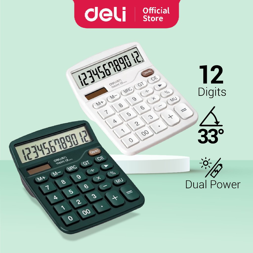 Deli Desktop Calculator 12 Digit Dual Power LCD TE837C | Shopee Malaysia