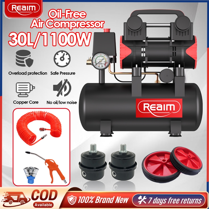 SILENT OIL FREE AIR COMPRESSOR 1100W 8L 30L LITRE LOW NOISE 1HP 2HP 3HP ...