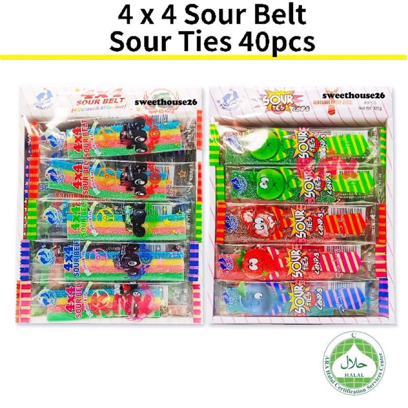 Twinfish Sour Ties 4x4 Sour Belt / Colourful Sour Belt Candy Gula-gula ...