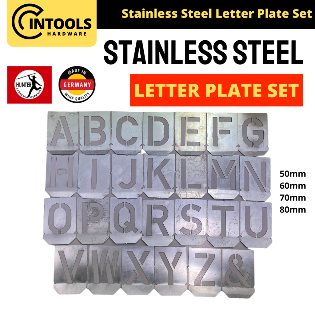 HUNTER Germany Stainless Steel Stencil Alphabet Letter Plate A-Z ...
