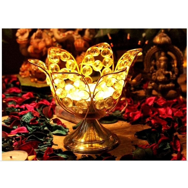 Handcrafted Diya Lotus Shape Crystal Akhand Diya Jyothi Oil Deepam ...