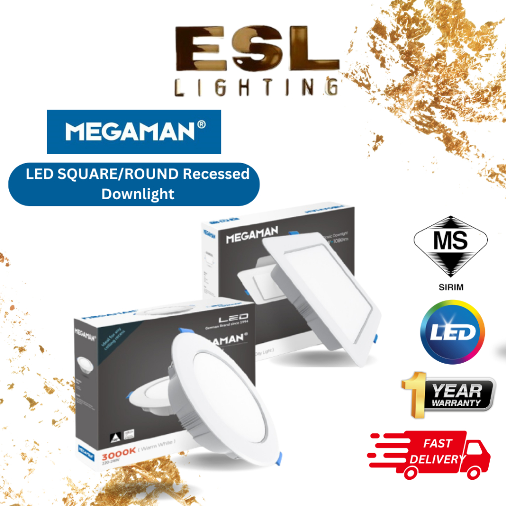 MEGAMAN LED SQUARE/ROUND Recessed Downlight, LED Ceiling Light, 9W 4 ...