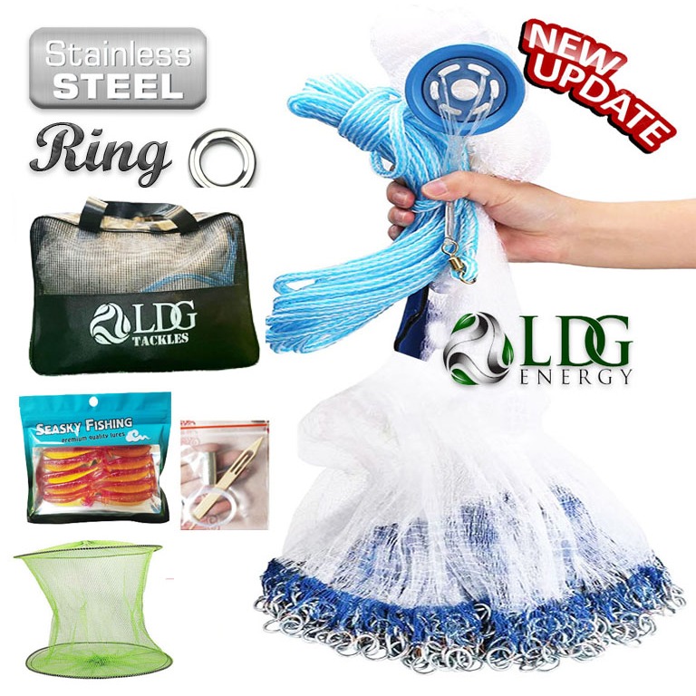 3/8inch (1cm) Mesh - THAI KOP-Free Style PRAWN + FISHING Cast Net-304 ...