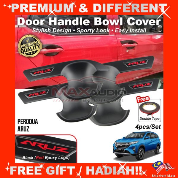 Car Door Handle Protector PERODUA ARUZ Matte Black Carbon Red Logo Bowl ...