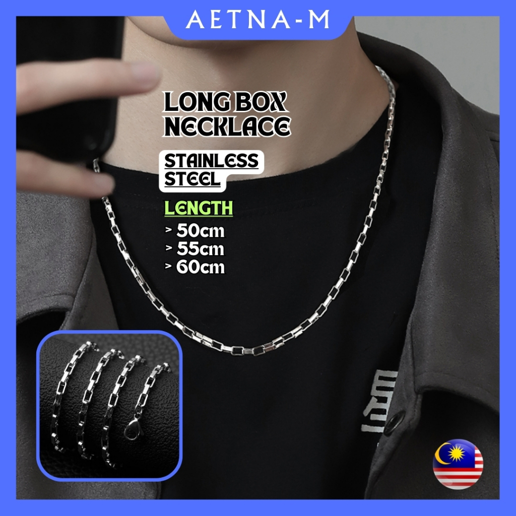 Long Box Chain Stainless Steel Necklace Men Women Kalung Anti Karat ...