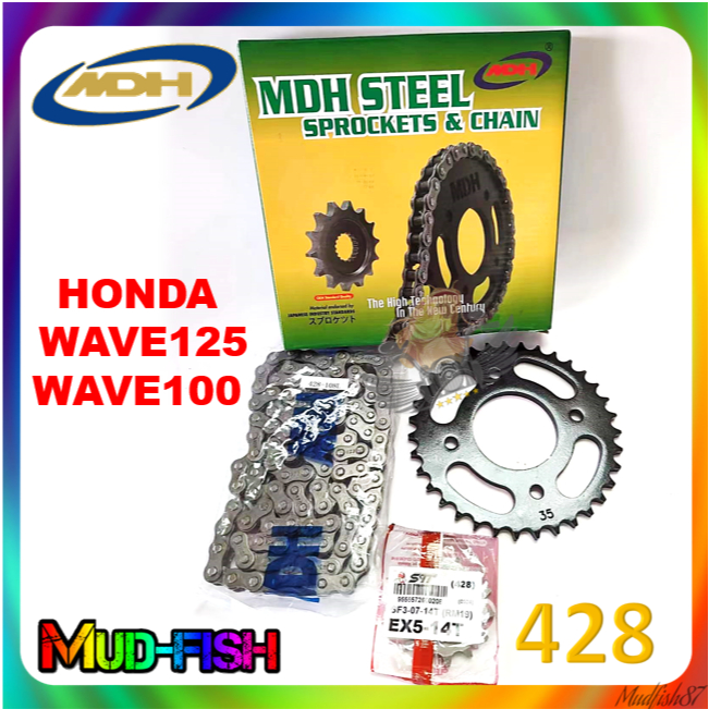 MDH STT STEEL SPROCKET CHAIN KIT SET FOR HONDA WAVE125 | WAVE110 ...