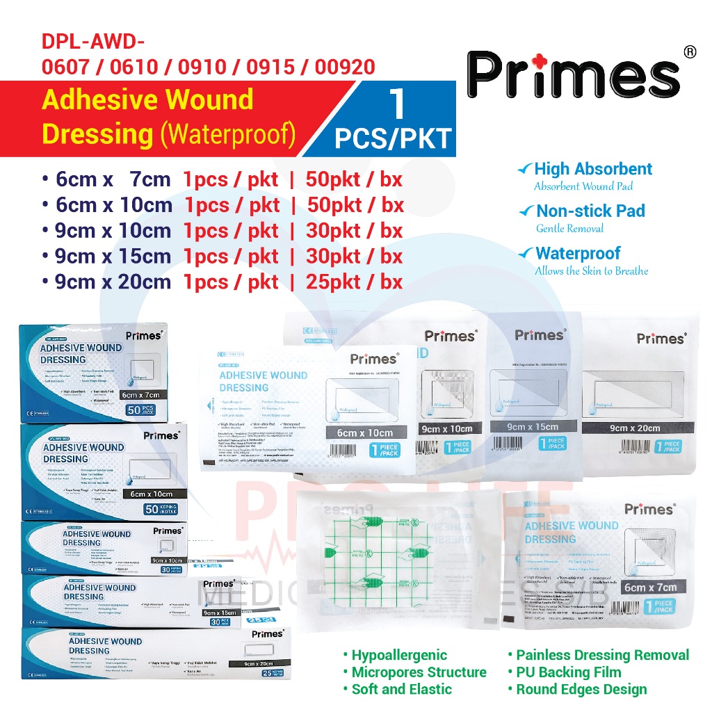 Primes Adhesive Wound Dressing (PU Island Dressing )(6cm x 7cm/6cm x ...